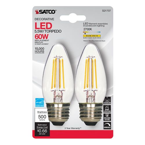 Clear LED Torpedo Bulbs 5.5W - 2 Pack, Satco | Agri Supply