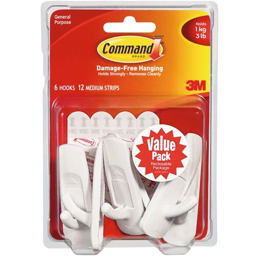 Medium Utility Hooks Pack of 6 from 3M | Agri Supply