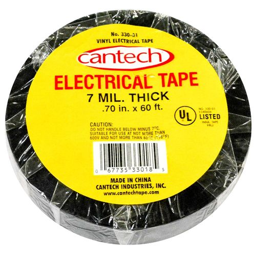 Electrical Tape Black Vinyl .70 Inch Width 60 Feet Length General Purpose